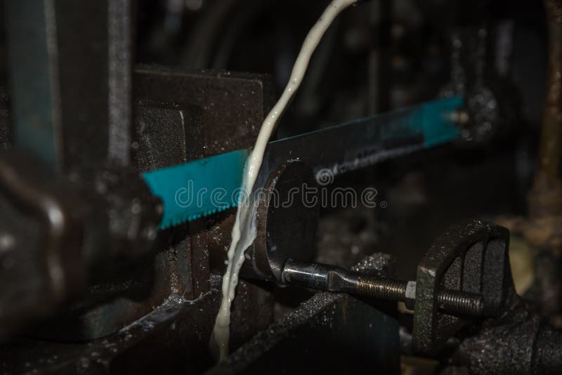 Hack Sawing Machine Working To Cutting a Metal Stock Image - Image of ...