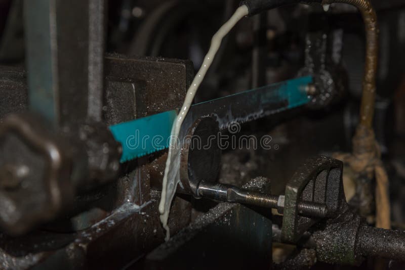 Hack Sawing Machine Working To Cutting a Metal Stock Image - Image of ...