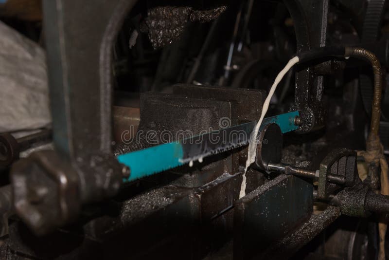 Hack Sawing Machine Working To Cutting a Metal Stock Photo - Image of ...