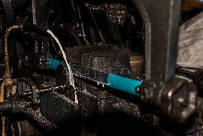 Hack Sawing Machine Working To Cutting a Metal Stock Image - Image of ...