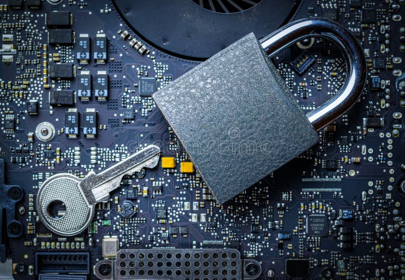 Hack Security Data Protection. Computer Internet Safe with Lock, Key on ...