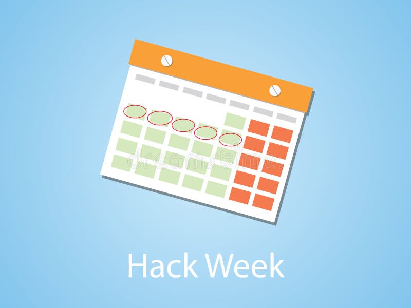 Hack Week Illustration with Calendar and Marking with Blue Background ...