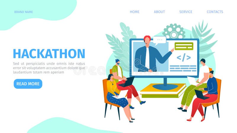 Hackathon Event Landing Page Vector Illustration. Team of Programmers ... Hackathon Event Landing Page Vector Illustration. Team of Programmers ...