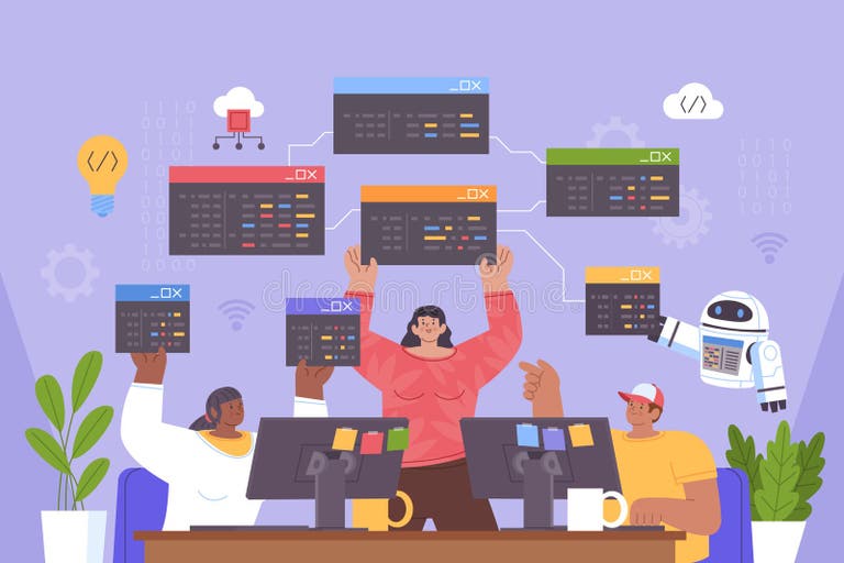 Hackathon Hand Drawn Flat Composition People Coding Stock Illustration ...