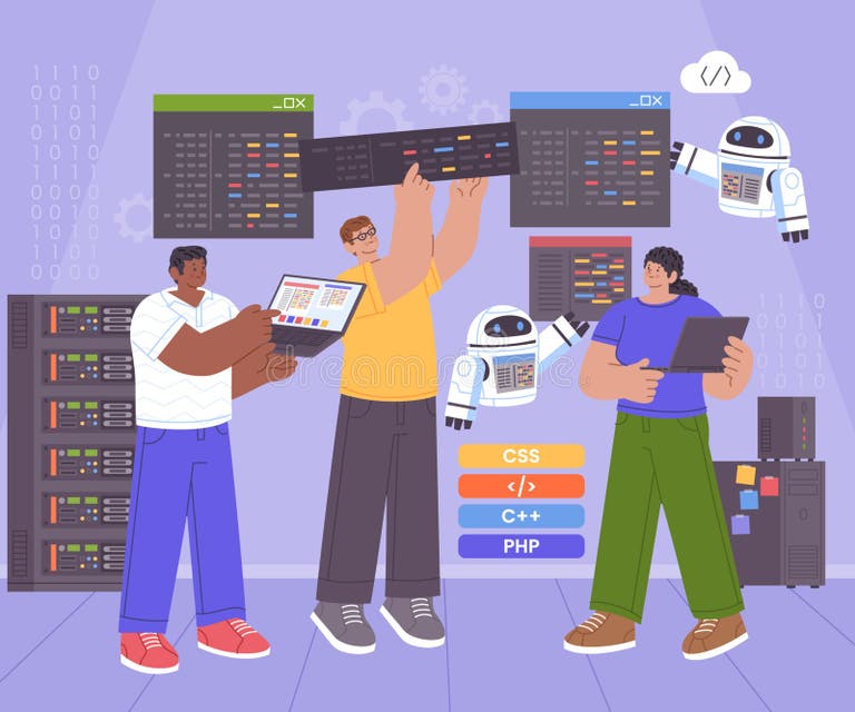 Hackathon Hand-drawn Flat Composition Geeks Coding Stock Vector ...