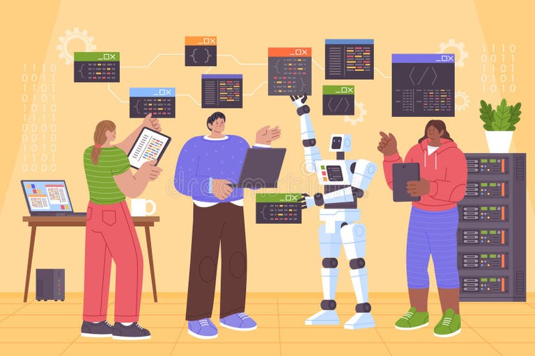 Hackathon Hand Drawn Flat Illustration Geek Coding Stock Vector - Illustration of computer ...