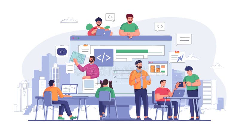 Isometric Programmers Interview Composition Stock Vector - Illustration of programming, laptop ...