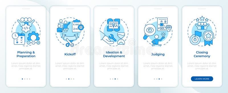 Hackathon Process Structure Blue Onboarding Mobile App Screen Stock Illustration - Illustration ...