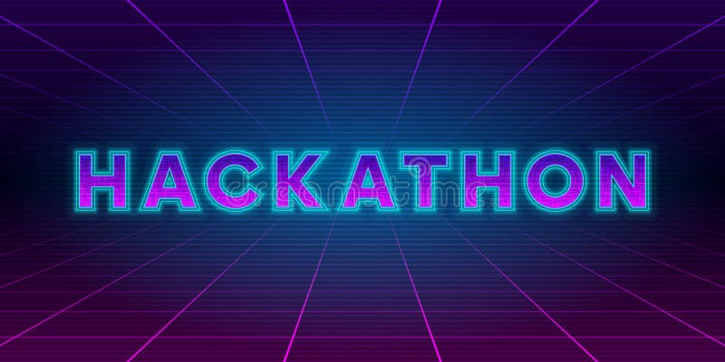 Hackathon Retrowave Style Banner. Neon Tech Hackathon Inscription on ...