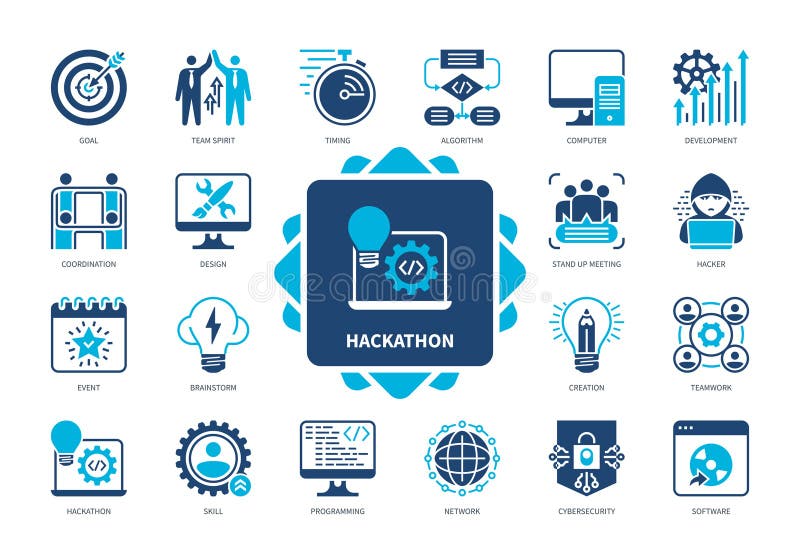 Hackathon solid icon set stock illustration. Illustration of people ...
