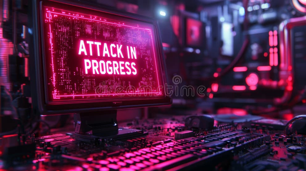 Hacked Computer System with a Bold Warning Message ATTACK in PROGRESS ...