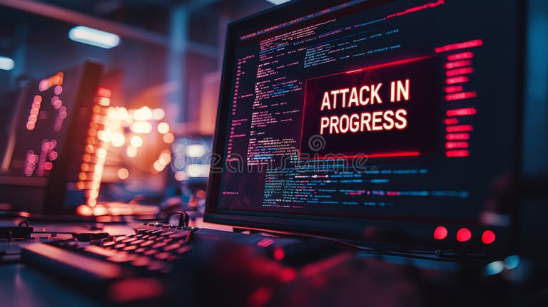 Hacked Computer System with a Bold Warning Message ATTACK in PROGRESS ...