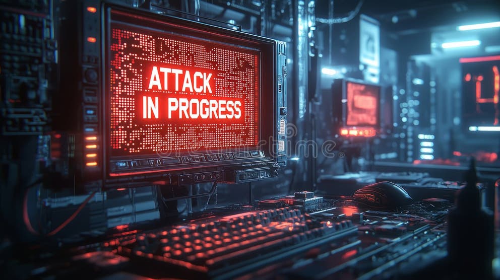 Hacked Computer System with a Bold Warning Message ATTACK in PROGRESS ...