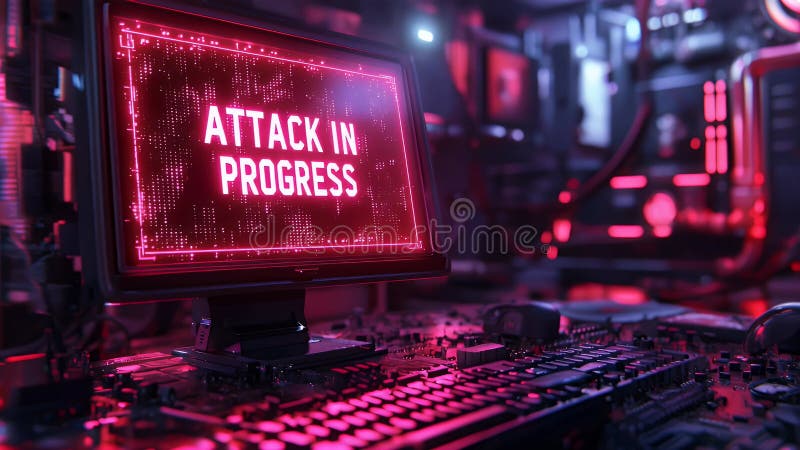 Hacked Computer System with a Bold Warning Message ATTACK in PROGRESS ...