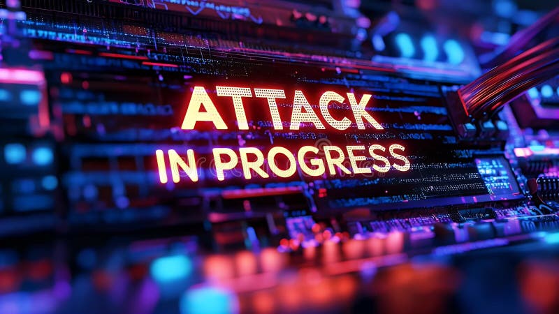 Hacked Computer System with a Bold Warning Message ATTACK in PROGRESS on the Screen Stock ...