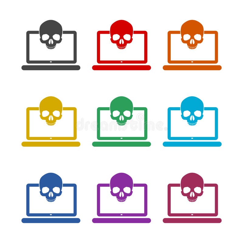 Hacked Laptop Color Icon Set Stock Vector - Illustration of malware ...
