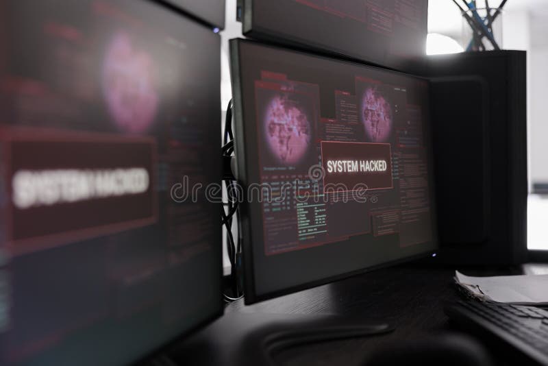 Hacked System Alert Message Showing on Multiple Monitors Stock Image ... Hacked System Alert Message Showing on Multiple Monitors Stock Image ...