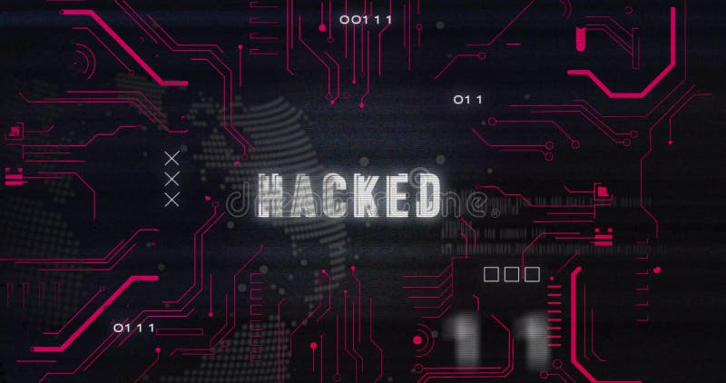 Hacked Text Over Digital World Map And Binary Code Image Stock Image