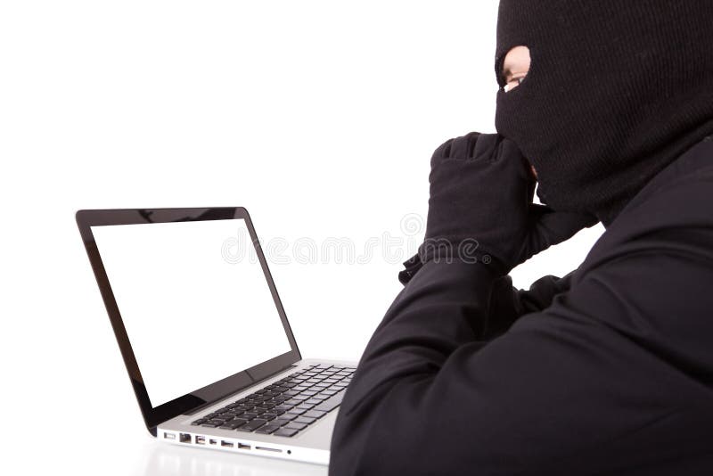 Business Man in White Mask Wearing Gloves and Using Computer - Fraud ...