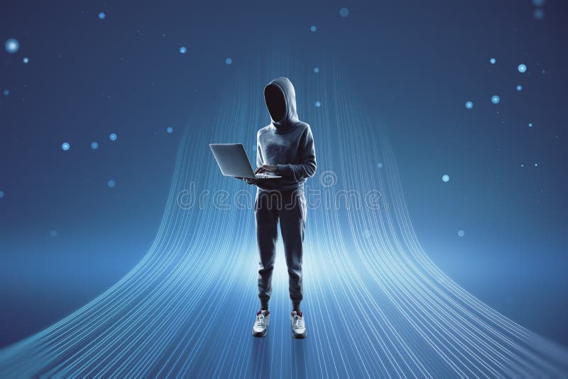 Hacker with Abstract Glowing Big Data or Metaverse Hologram on ...