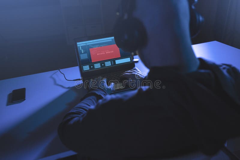 Hacker with Access Denied Messages on Computer Stock Photo - Image of ...