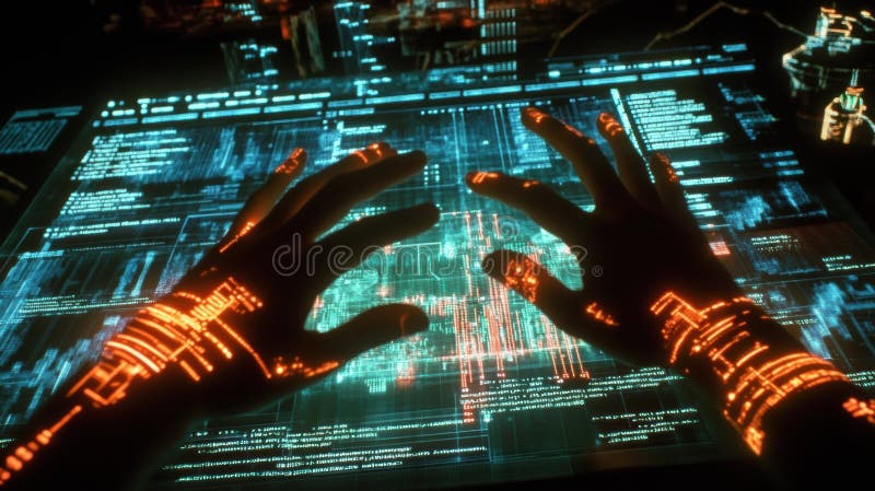 Hacker Accessing Data on Futuristic Computer Interface with Augmented ...
