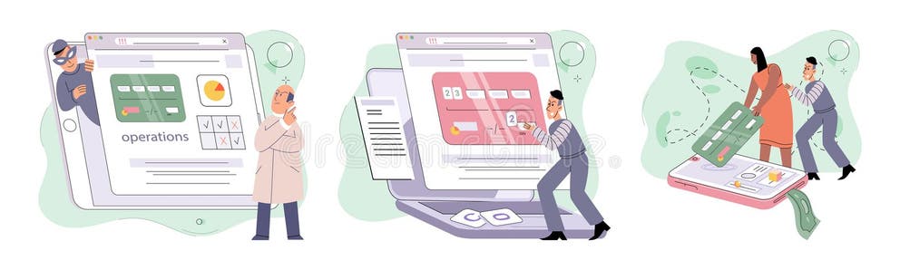 Hacker Activity Big Set Hacking Computer Phishing Account Cyber Attack On Personal Data Stock