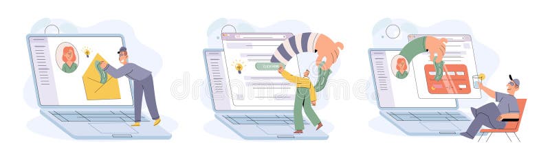 Hacker Activity Big Set. Hacking Computer. Phishing Account, Cyber ...