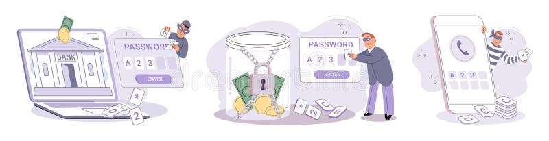 Hacker Activity Big Set. Hacking Computer. Phishing Account, Cyber ...