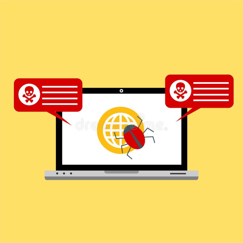 Alert Notification on Laptop Computer Vector, Malware Concept, Spam Data, Fraud Internet Error ...