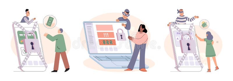 Hacker Activity Big Set. Hacking Computer. Phishing Account, Cyber ...