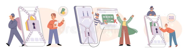 Hacker Activity Big Set. Hacking Computer. Phishing Account, Cyber ...