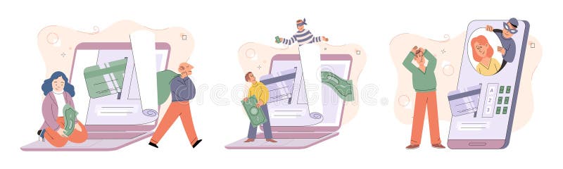 Hacker Activity Big Set. Hacking Computer. Phishing Account, Cyber ...