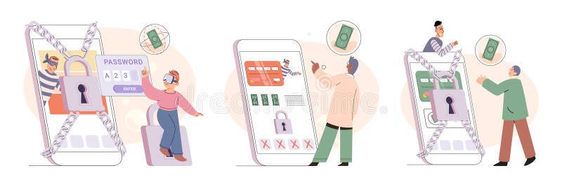 Hacker Activity Big Set. Hacking Computer. Phishing Account, Cyber ...