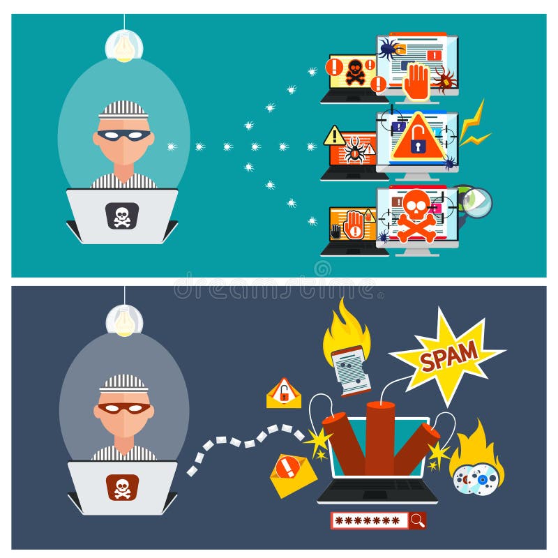 Hacker Activity Viruses Hacking and E-mail Spam Stock Vector ...