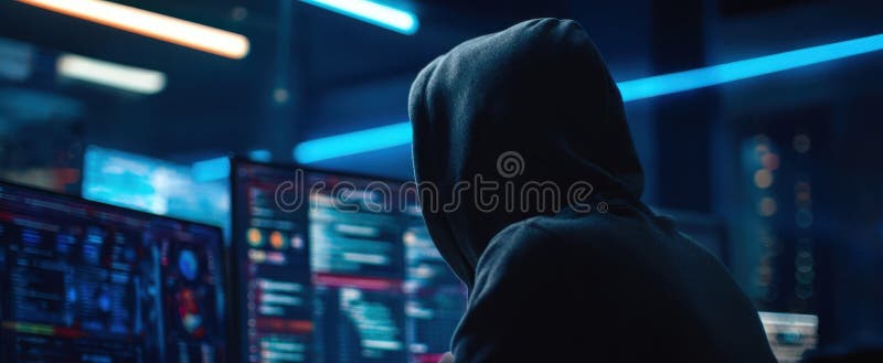 The Hacker Analyzing Data in a Dark, High-tech Environment. AI ...