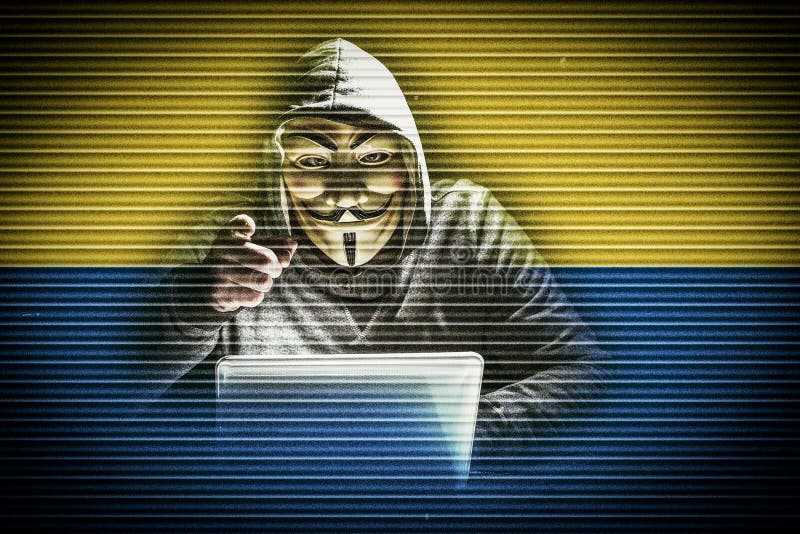 Hacker with Anonymous Mask and Ukrainian Flag Editorial Image - Image ...