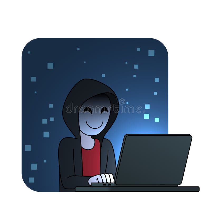 Hacker Anonymous Mask Use Laptop in Dark. Stock Vector - Illustration ...