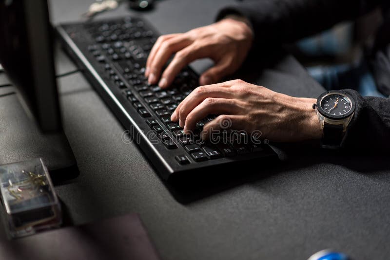 Hacker Arms Typing on Keyboard at Desk Stock Image - Image of business ...