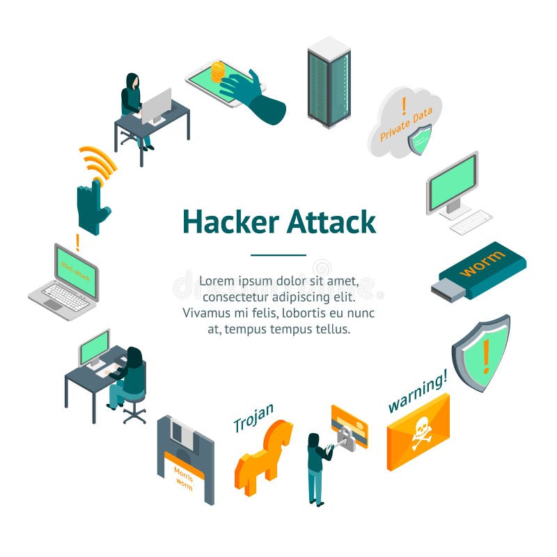 Hacker Attack Concept Banner Card Circle 3d Isometric View. Vector ...