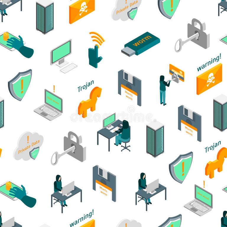 Hacker Attack Concept Seamless Pattern Background 3d Isometric View ...
