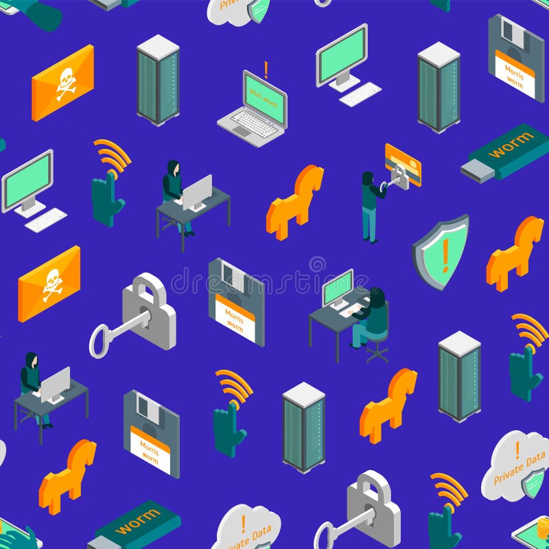 Hacker Attack Concept Seamless Pattern Background 3d Isometric View ...