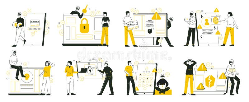 Hacker Attack, Cyber Crime and Internet Scam Phishing Stock Vector ...