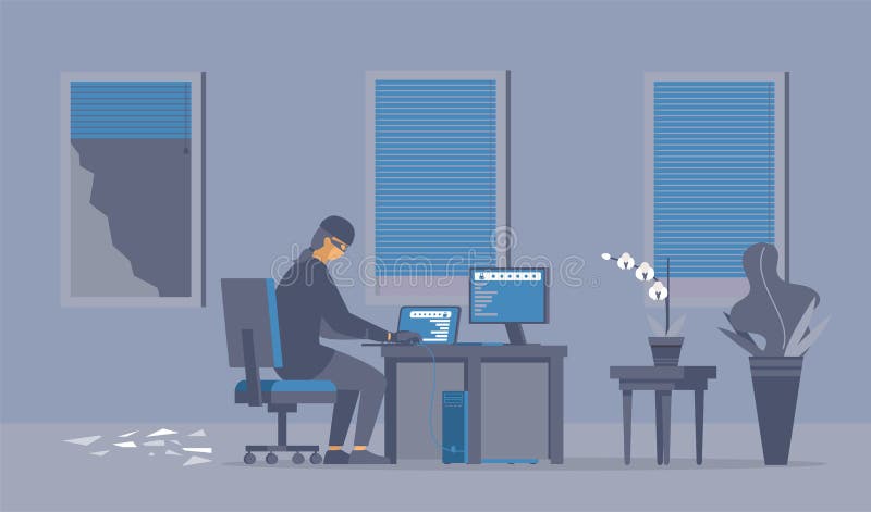 Hacker Attack, Cybercrime Flat Vector Illustration. Criminal in Mask ...
