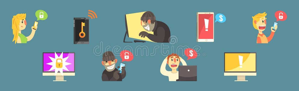 Hacker Attack and Internet Fraud Element and Item Vector Set Stock Vector - Illustration of ...