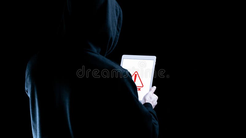 Hacker Tablet Cyber Security. Digital Mobile Phone in Hacker Man Hand ...
