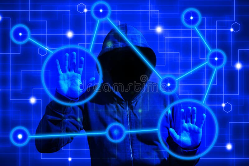 Hacker Attacks Computer Network Nodes With Touchscreen Stock Image ...