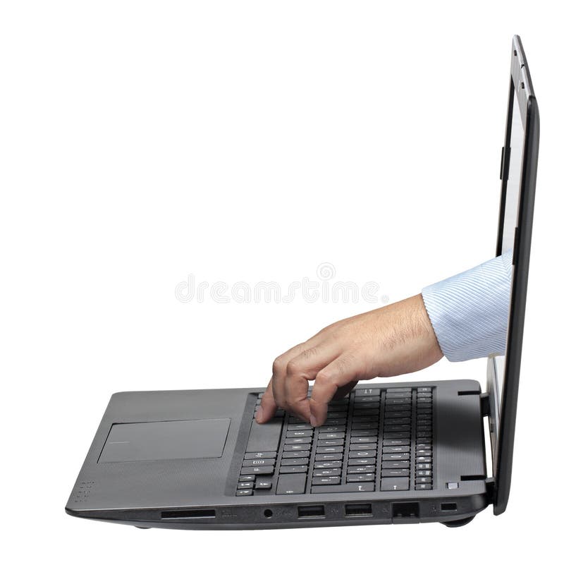 Laptop Hand Grabbing Money Euro Isolated Stock Image - Image of ...