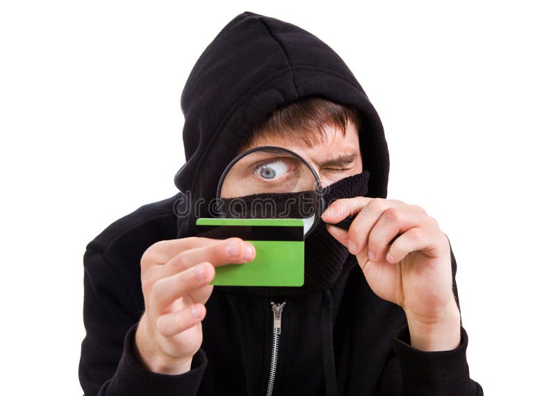 Hacker with a Bank Card stock photo. Image of magnifying - 244267728