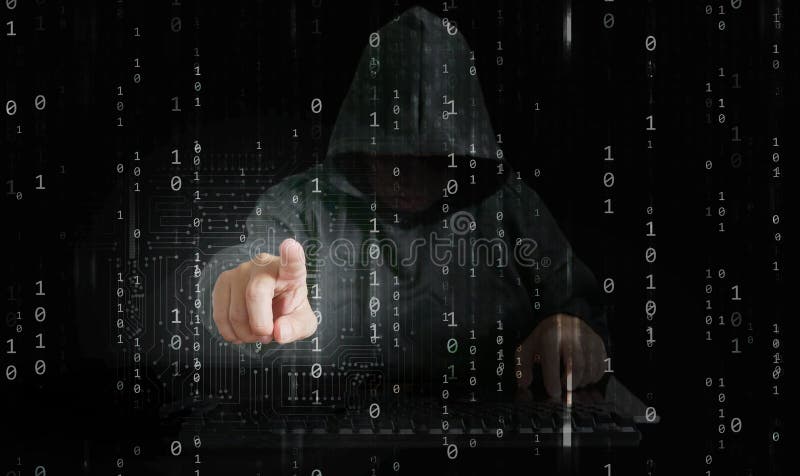 A Hacker Behind Binary Code Stream Of Data Able To Break Through
